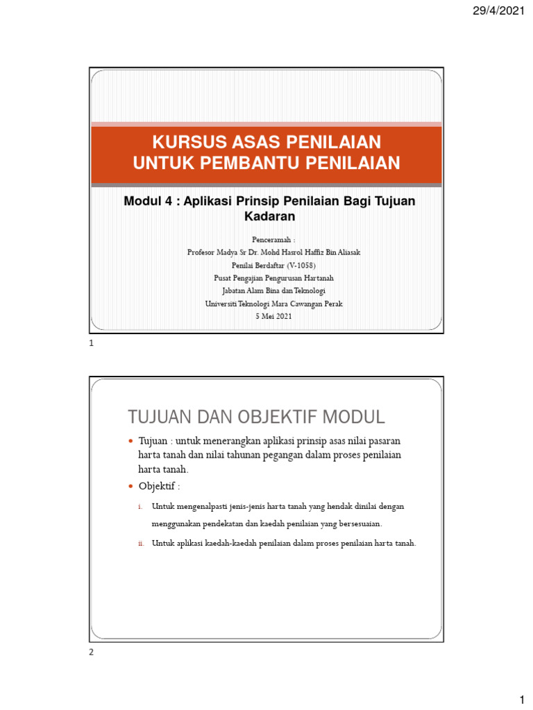 Aplikasi Prinsip Penilaian Bagi Tujuan Kadaran | PDF | Pengelolaan ...