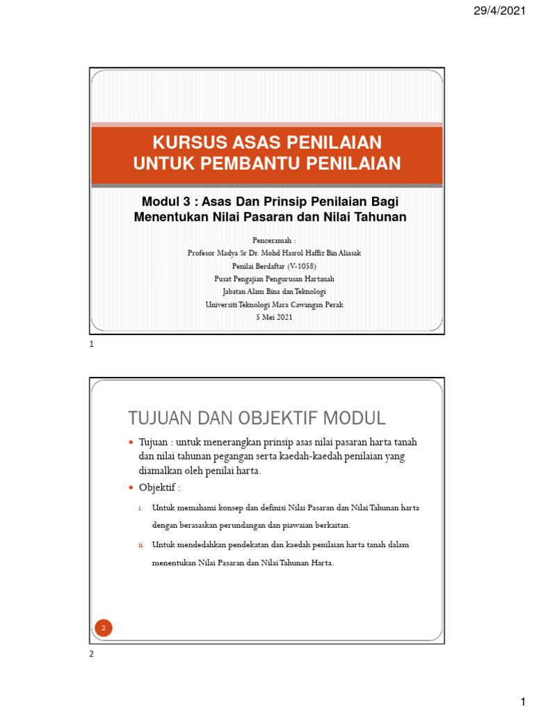 Asas Dan Prinsip Penilaian Bagi Menentukan Nilai Pasaran Dan Nilai Tahunan | PDF | Hukum