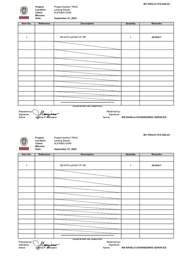 Transmittal Form - EE CCTV LAYOUT 3F-19F | PDF