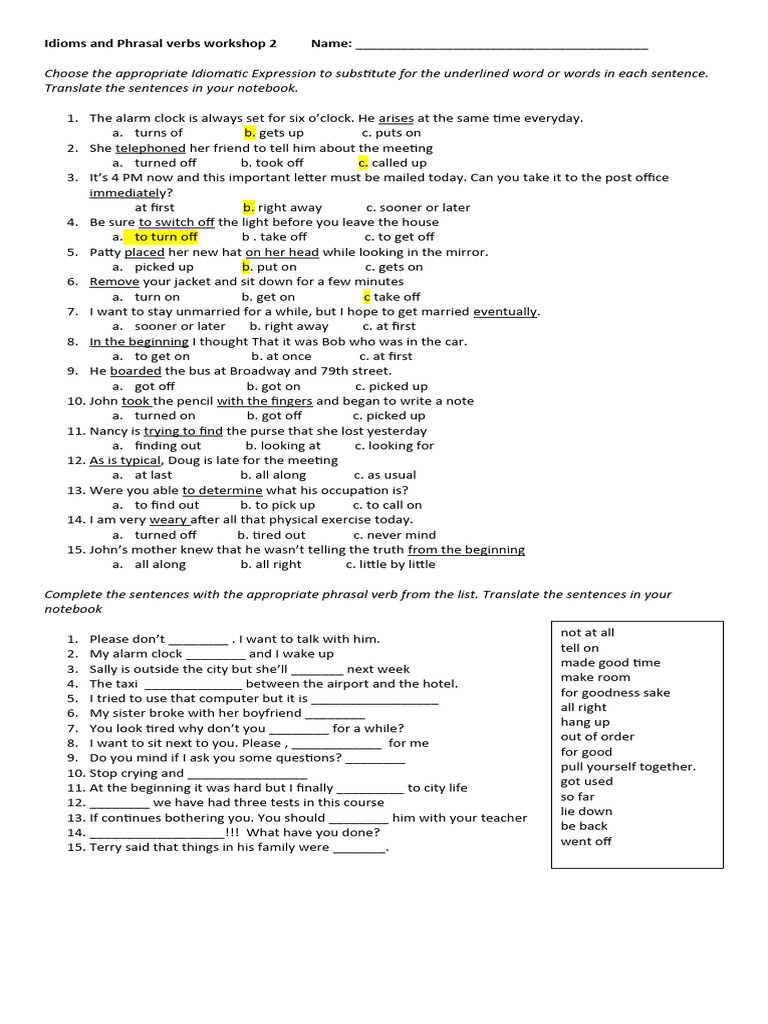 Idioms and Phrasal Verbs Workshop 2 | PDF | Idiom