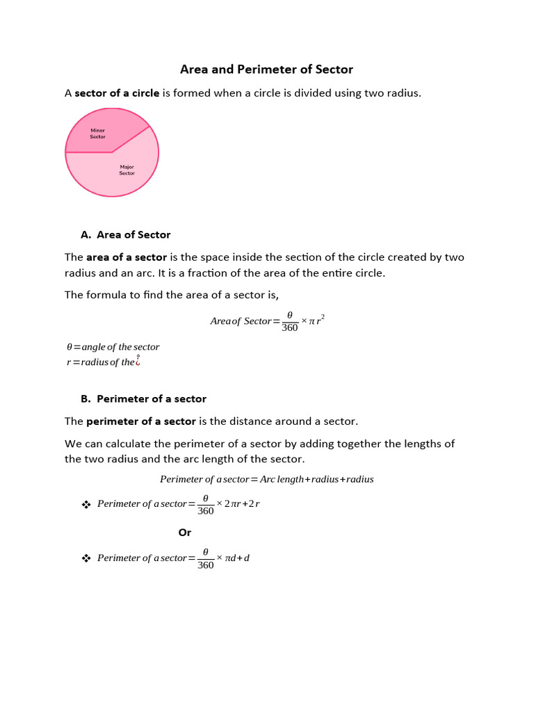 Area and Perimeter of Sector (Juring) | PDF