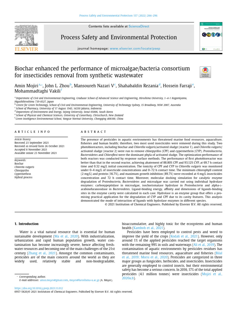 Biochar Enhanced The Performance of Microalgae/bacteria Consortium For ... Biochar Enhanced The Performance of Microalgae/bacteria Consortium For ...