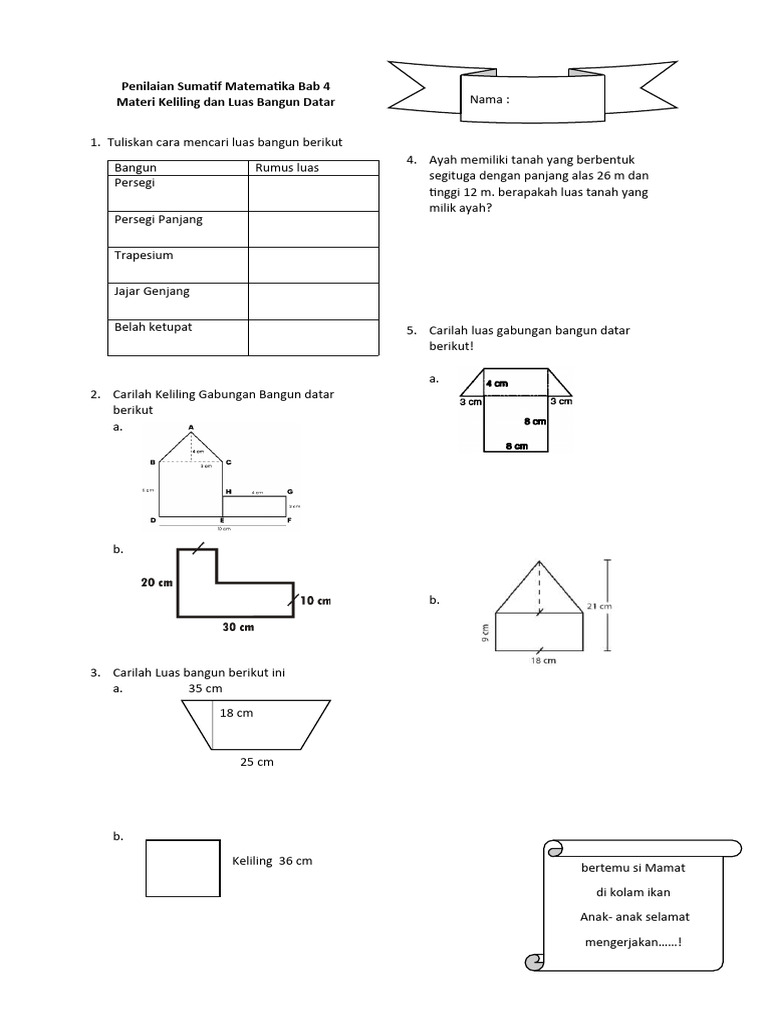 Penilaian Sumatif Matematika Bab 4 | PDF
