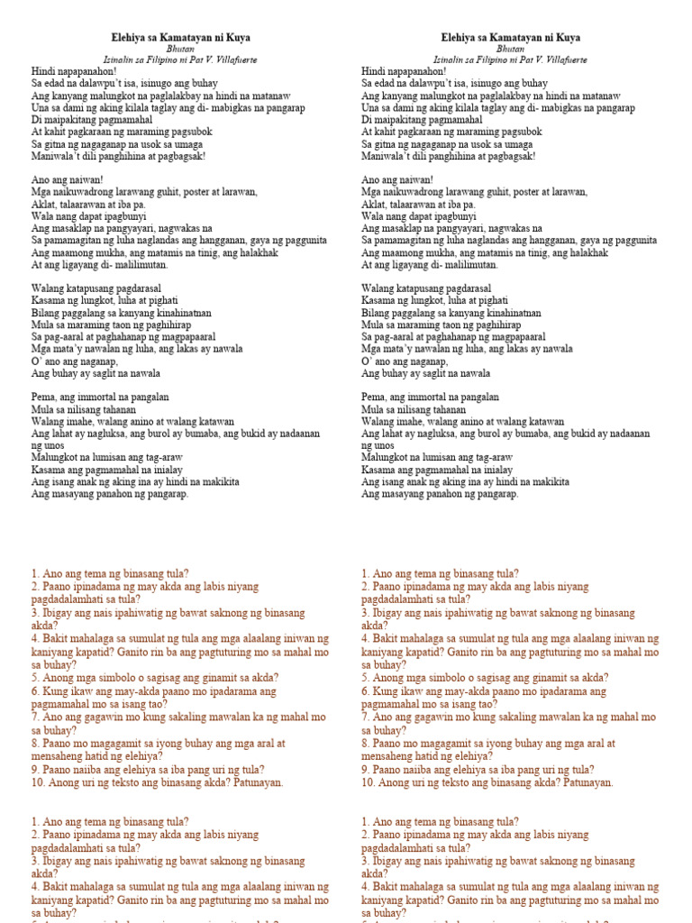 Elehiya Sa Kamatayan Ni Kuya | PDF