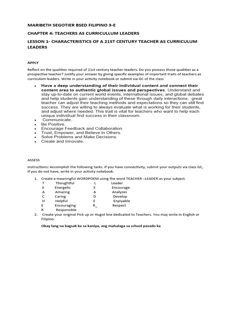 Lesson 1 Chapter 4 | PDF | Career & Growth | Self-Improvement Lesson 1 Chapter 4 | PDF | Career & Growth | Self-Improvement