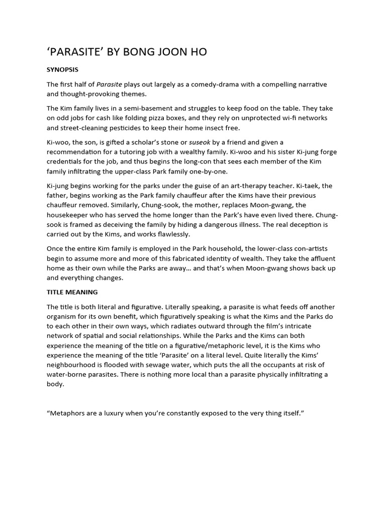 Parasite Film Study | PDF | Lighting