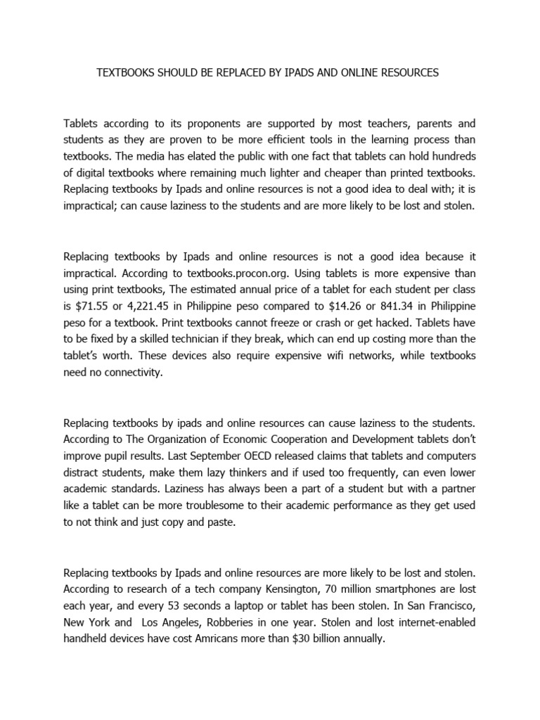 iPads vs. Textbooks: A Critical Analysis | PDF | Textbook | Tablet Computer