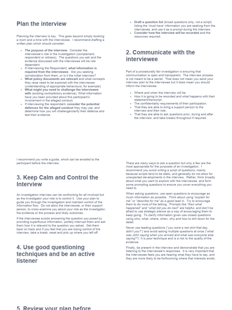 Plan The Interview | PDF | Interview | Information