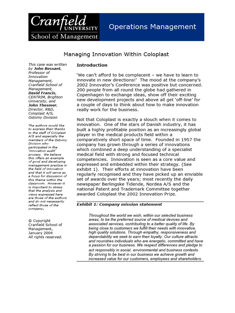 Coloplast Case | PDF | Innovation | Nursing