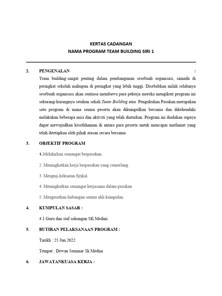 Kertas Kerja Team Building 1 | PDF