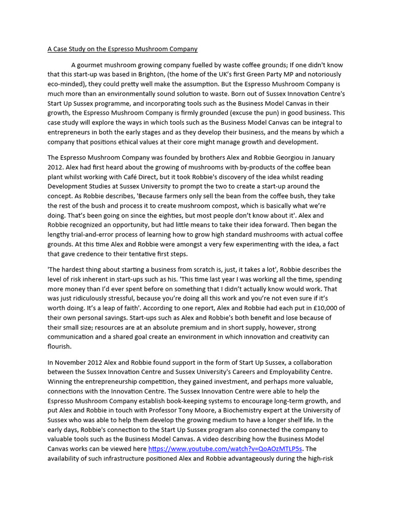 Espresso Mushroom Company Case Study | PDF | Business Model | Coffee