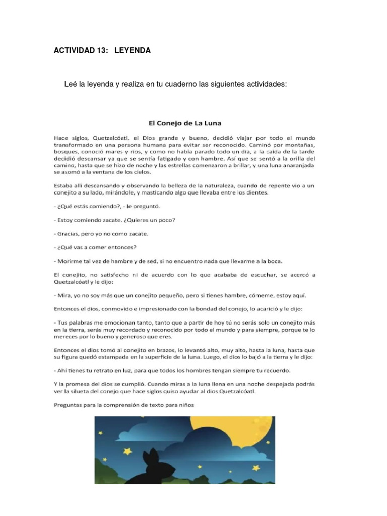 Actividades sobre el Conejo en la Luna | PDF