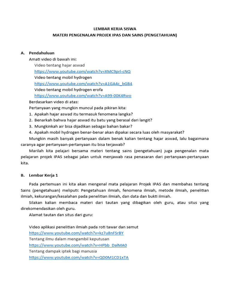 Lembar Kerja Sains | PDF | Kajian Bahasa Asing