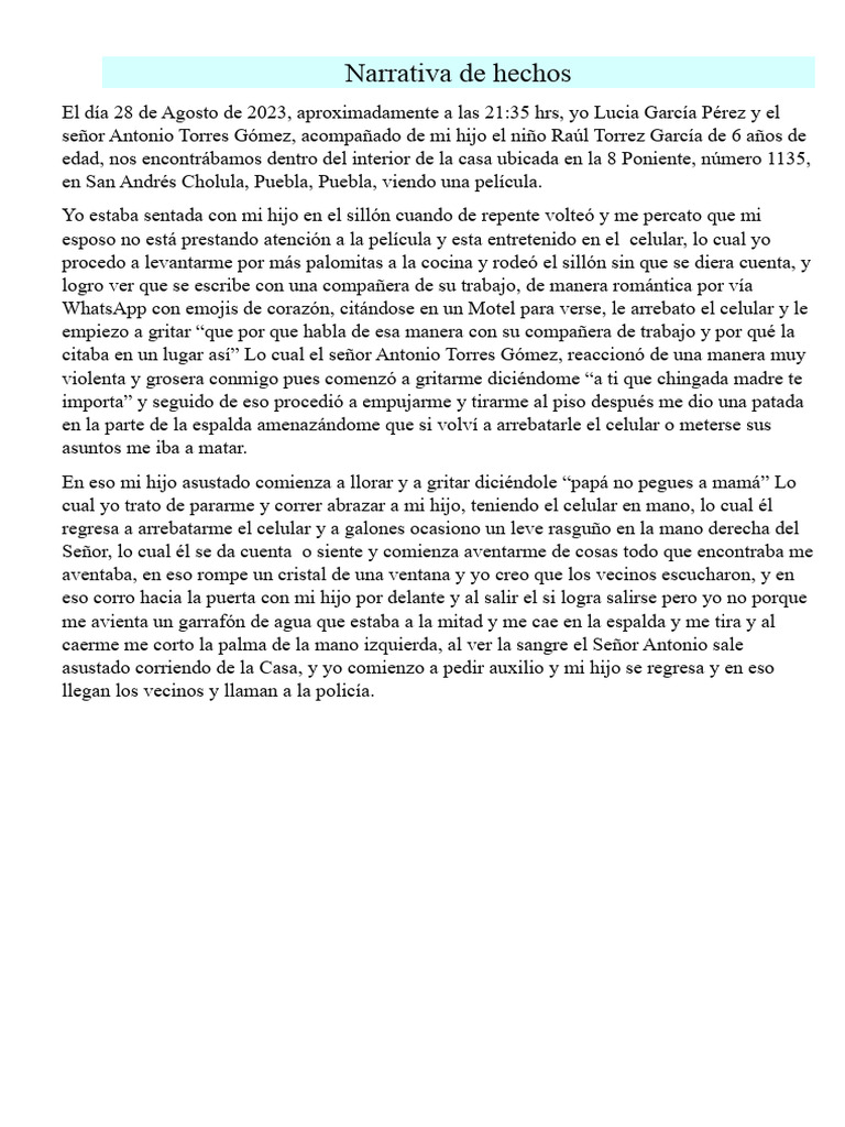 Narrativa de Hechos | PDF