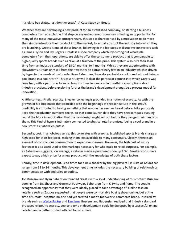Greats Case Study | PDF | Retail | Sneakers