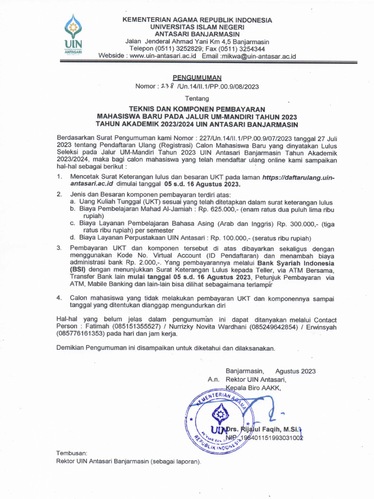 Teknis Dan Komponen Pembayaran Maba Jalur Mandiri | PDF