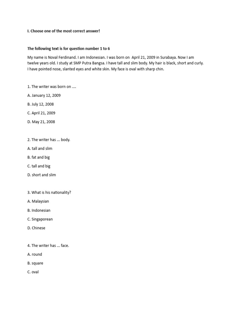 Personality Adjective Test | PDF | Human Head And Neck