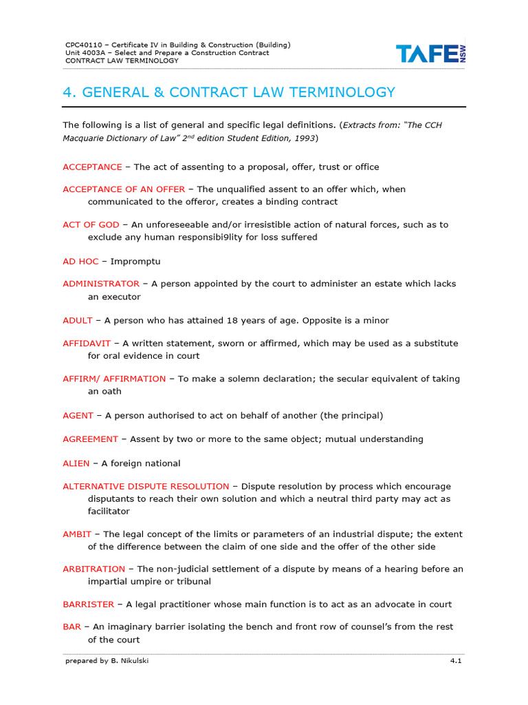 4003 - Contracts - Contarct Law Terminology S121 | PDF | Breach Of ...