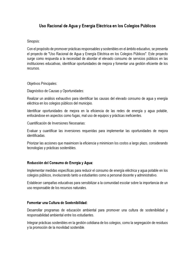 Uso Racional de Agua y Energía Eléctrica en Los Colegios Públicos | PDF | Negocios
