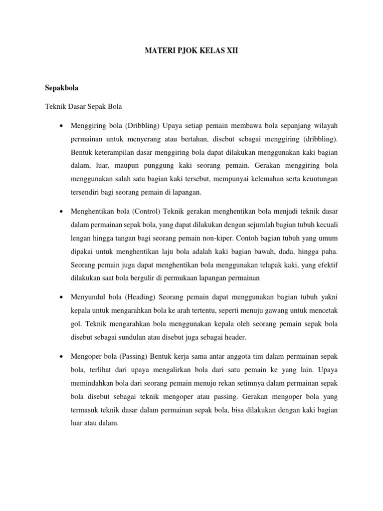 Materi Pas Pjok Kelas Xii | PDF