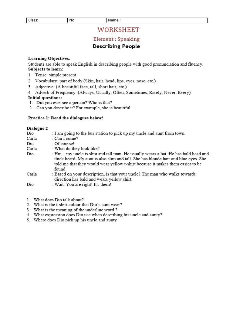 LKPD Describing People | PDF | Human Communication | Linguistics