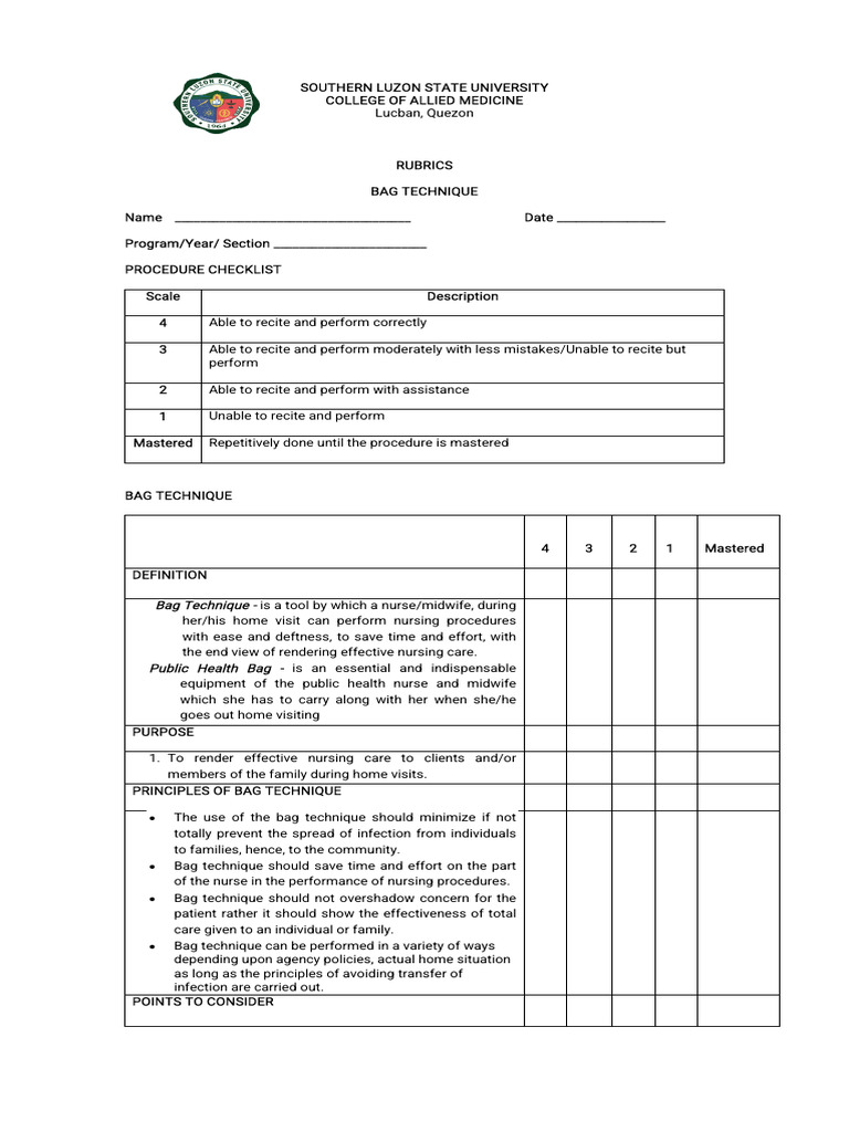Rubrics Bag Technique 2 | PDF