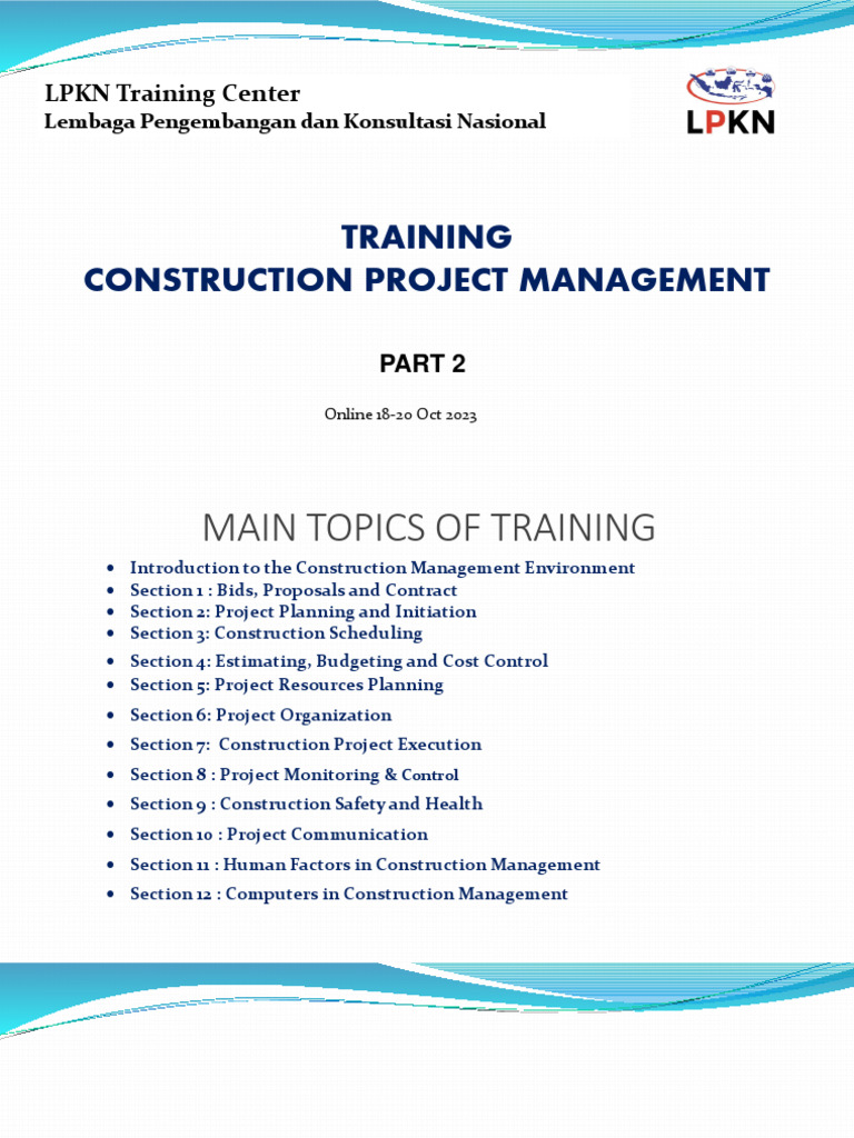 Training Construction Project Management Part 19-20 Oct 2023 (Sec 7 To 12) | PDF | Occupational ...