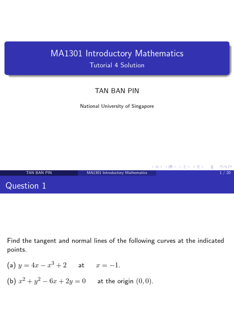 MA1301 Tutorial 4 Solution | PDF | Slope | Sphere