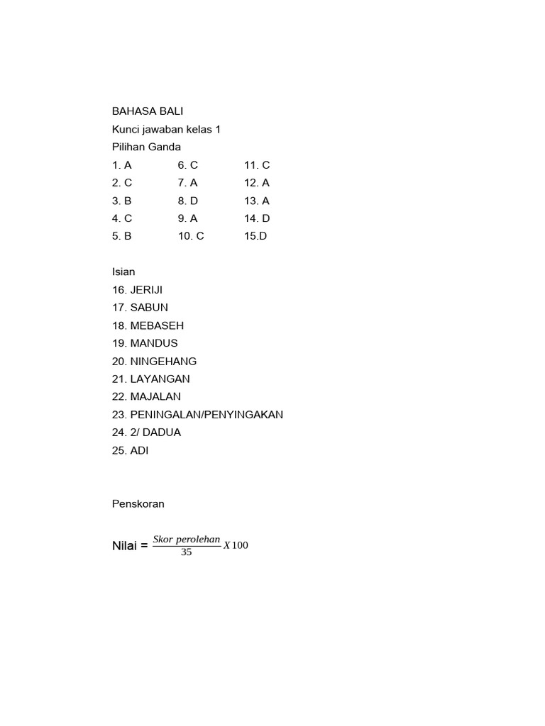 Kunci Jawaban Bhs Bali | PDF
