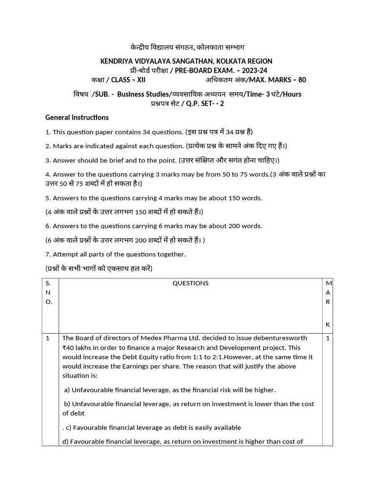 QP BST Class 12 Set 2 | PDF