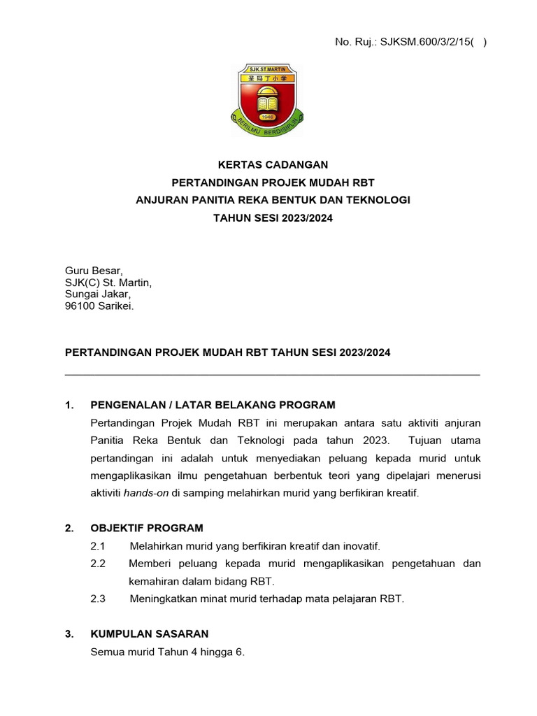 Kertas Cadangan Panitia RBT (Projek Mudah RBT) | PDF