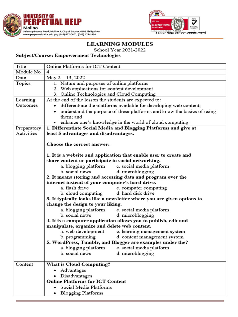 Module 4.2 - Empowerment Technologies 2022 | PDF | Internet | Cloud ...