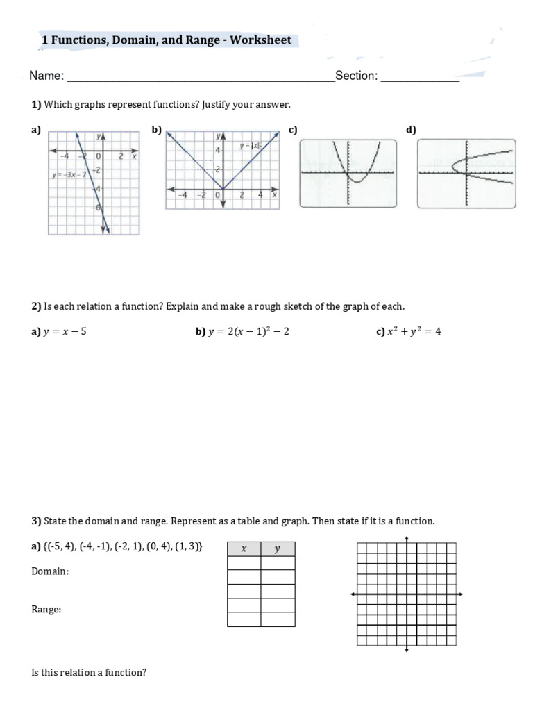 Domain and Range Worksheet 2 | PDF