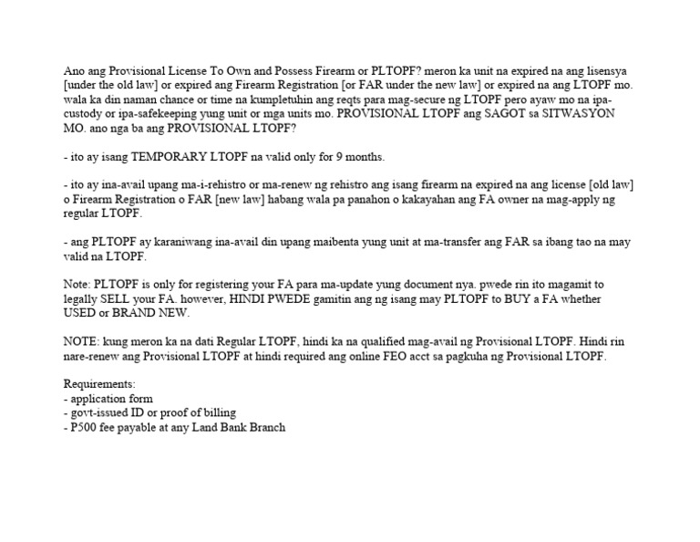 Provisional LTOPF Add | PDF Provisional LTOPF Add | PDF