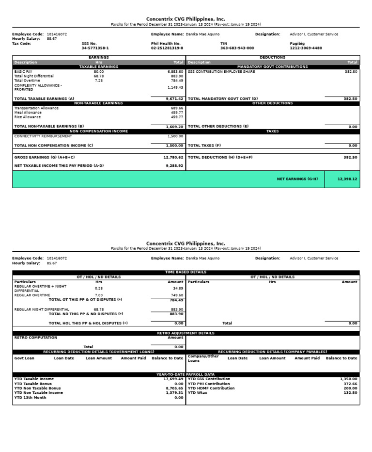 Employee Payslip Summary | PDF | Finance & Money Management