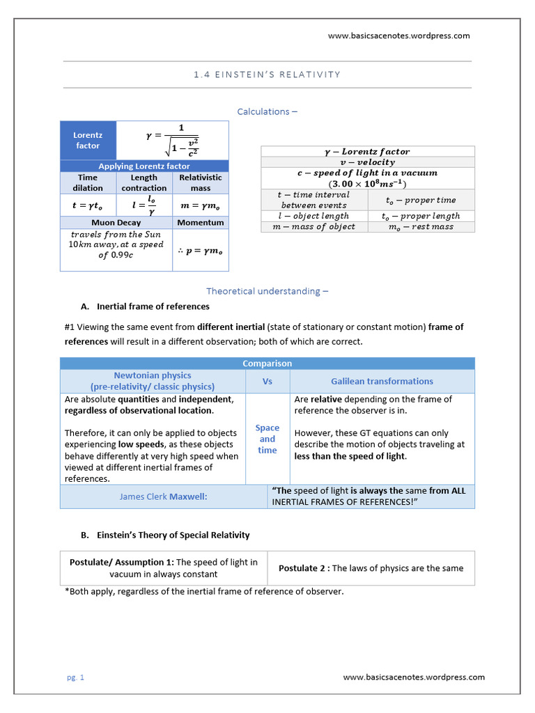 1.4 Einstein's Relativity | PDF