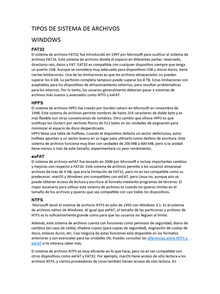 Tipos de Sistema de Archivos | PDF
