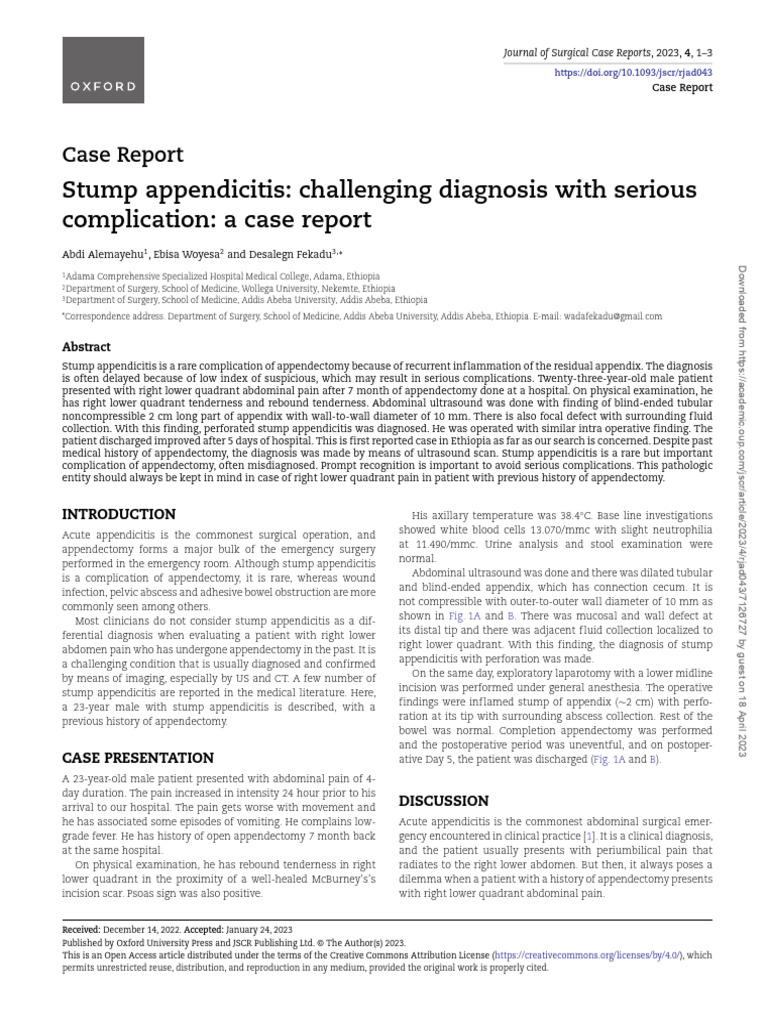 Stump Appendicitis Challenging Diagnosis With Seri | PDF | Causes Of Death | Medical Specialties
