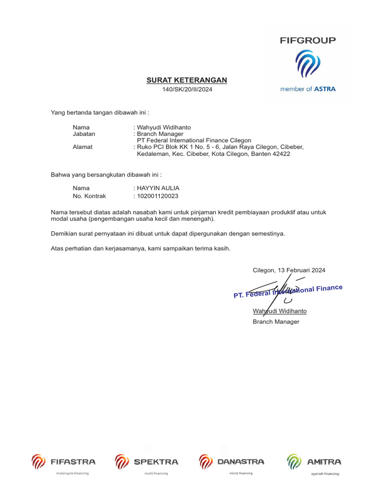 Surat Lunas FIF Group Hayyin | PDF