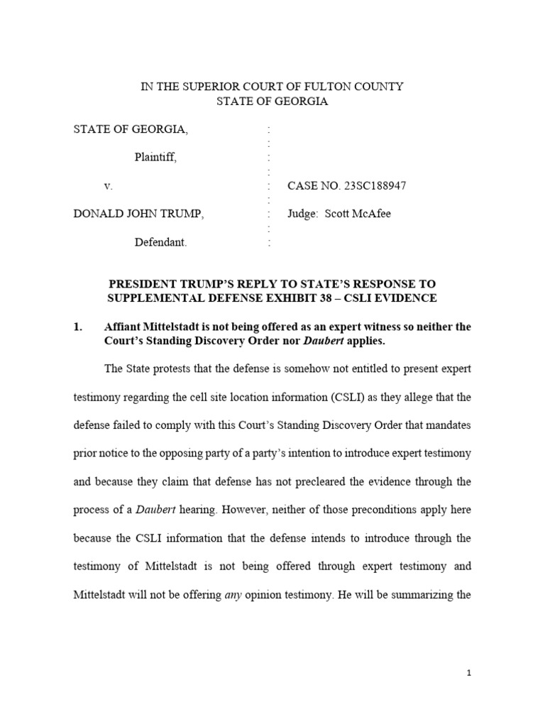 LD JOHN TRUMP,: Judge: Scott McAfee: Defendant.: PRESIDENT TRUMP'S ...