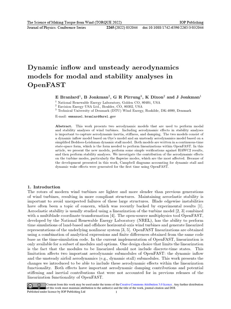Dynamic Inflow and Unsteady Aerodynamics Models For Modal and Stability ...