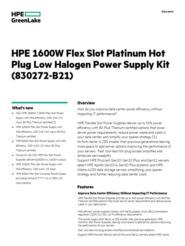 HPE 1600W Flex Slot Platinum Hot Plug Low Halogen Power Supply Kit ...