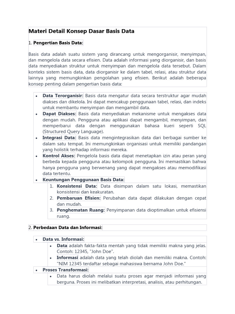 Materi Detail Konsep Dasar Basis Data | PDF