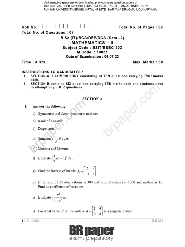 Math2 (2nd) May2022 | PDF | Matrix (Mathematics) | Functions And Mappings