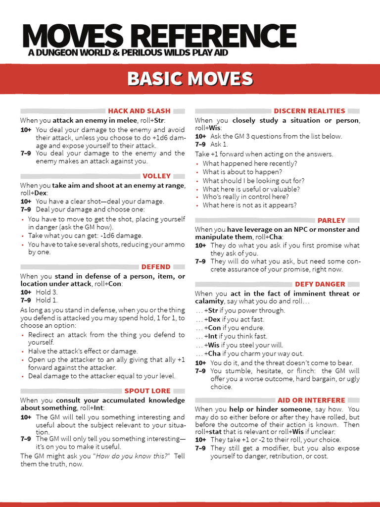Dungeon World Basic Moves Guide | PDF | God