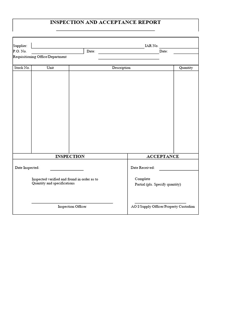 Inspection and Acceptance Report Template | PDF