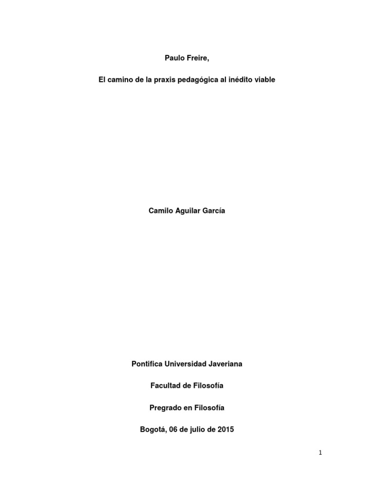 AguilarGarciaCamilo2015 El Inedito Viable | PDF | Pensamiento | Cognición