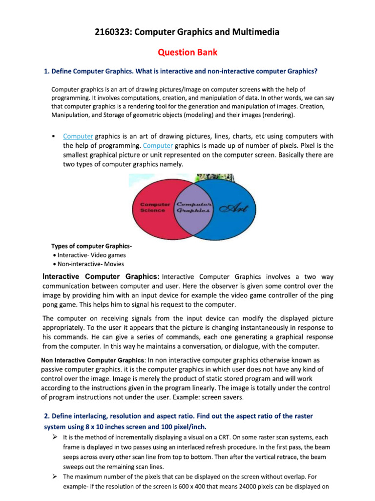 CGM Unit 1 Question Bank | PDF