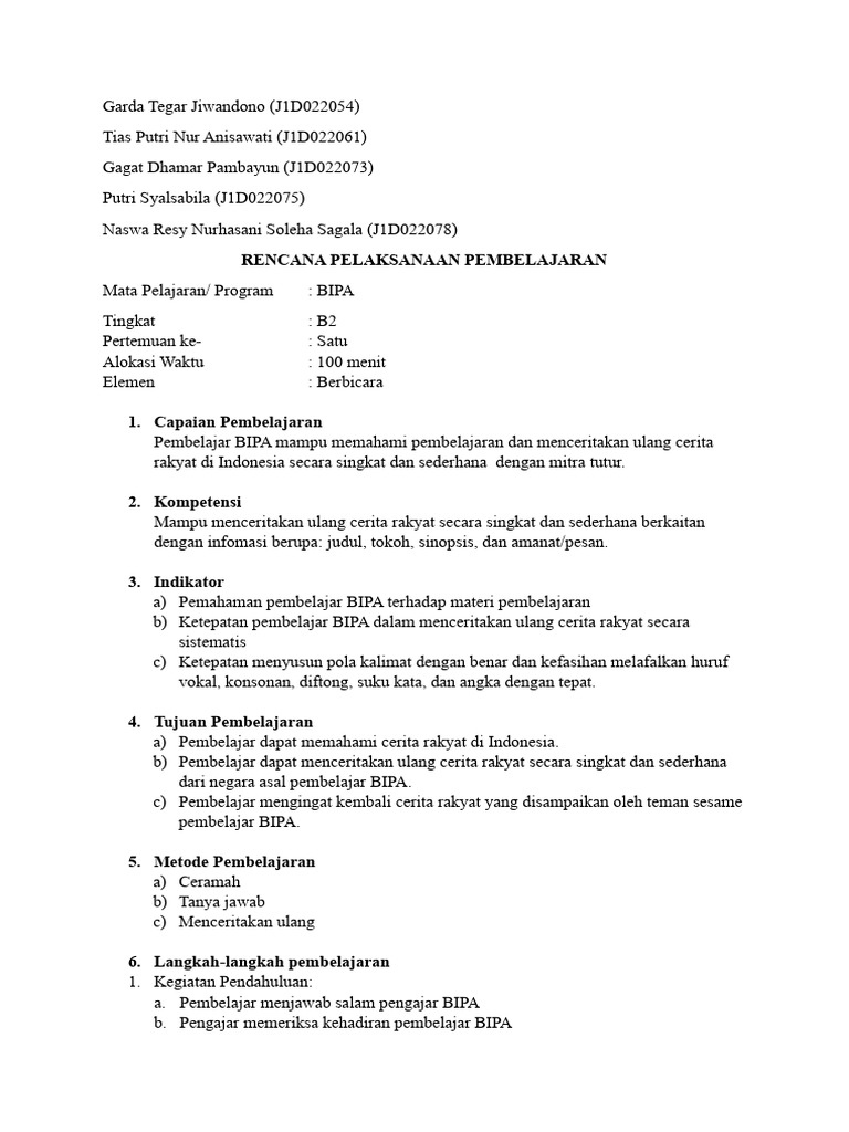 Uas - Bipa - RPP Final - B2 | PDF | Kajian Bahasa Asing