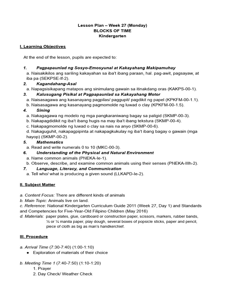 Sample Lesson Plan Blocks of Time | PDF